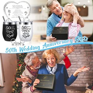 5 Pcs 50th Anniversary Wedding Gifts Set 50 Years Mr Right Mrs Always Right Insulated Wine Tumbler Heart Marriage Keepsake 50 Years Down Forever to Go Puzzle Keychain with Gift Box for Parents Couples