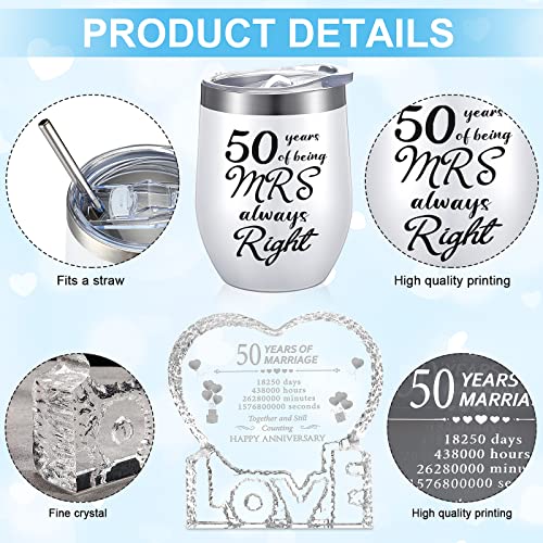 5 Pcs 50th Anniversary Wedding Gifts Set 50 Years Mr Right Mrs Always Right Insulated Wine Tumbler Heart Marriage Keepsake 50 Years Down Forever to Go Puzzle Keychain with Gift Box for Parents Couples