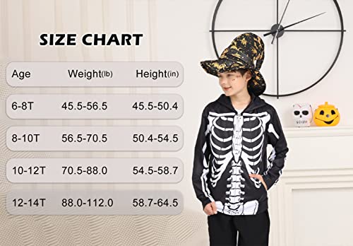 Halloween Skeleton Hooded Sweatshirts for Teen Boys Size 11 3d Printed Long Sleeve Zip up Hoodies Winter Jacket Hoody Coat 10-12 Years