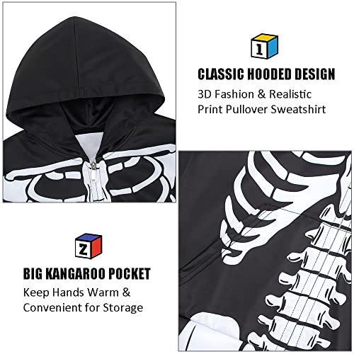 Halloween Skeleton Hooded Sweatshirts for Teen Boys Size 11 3d Printed Long Sleeve Zip up Hoodies Winter Jacket Hoody Coat 10-12 Years