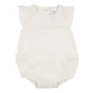 gerber baby girls sleeveless ruffle romper, ivory, 0-3 months