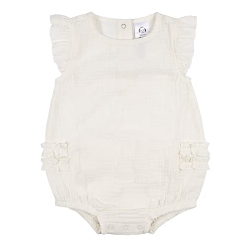 Gerber Baby Girls Sleeveless Ruffle Romper, Ivory, 0-3 Months