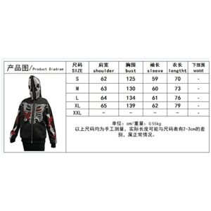 NaranjaBurbuja Y2k Skeleton Full Zip Up Hoodies Over Face Women Men Rhinestone Skull Graphic Print Sweatshirt Gothic Oversized Jackets Streetwear, Q-butterfly White Skeleton Goth