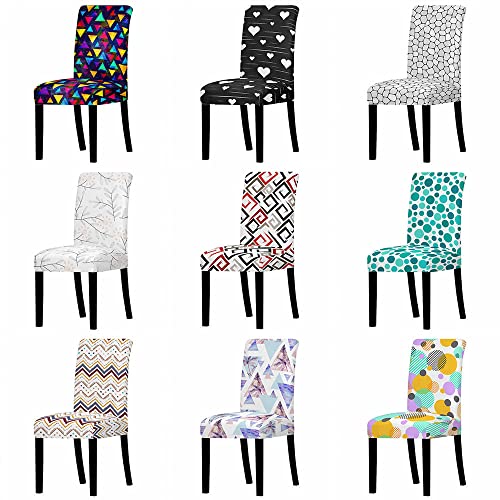 Round Triangle Printed Chair Cover Removable Dirt Resistant Kitchen Seat Cover Elastic Chair Cover for Banquet Restaurant AJ2 6PCS