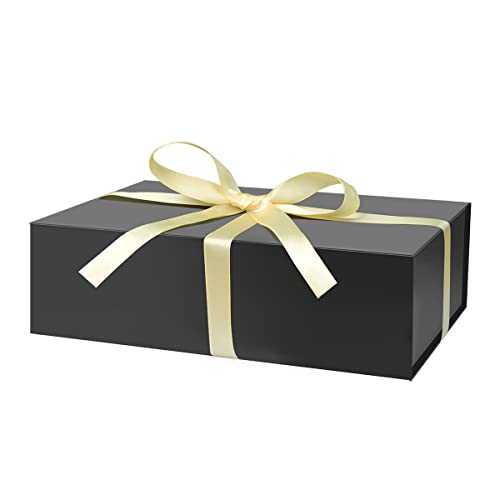 DaiUni Black Gift Box 10.5"X7.1"X3.15" with Ribbon and Magnetic Closure Lid for Presents