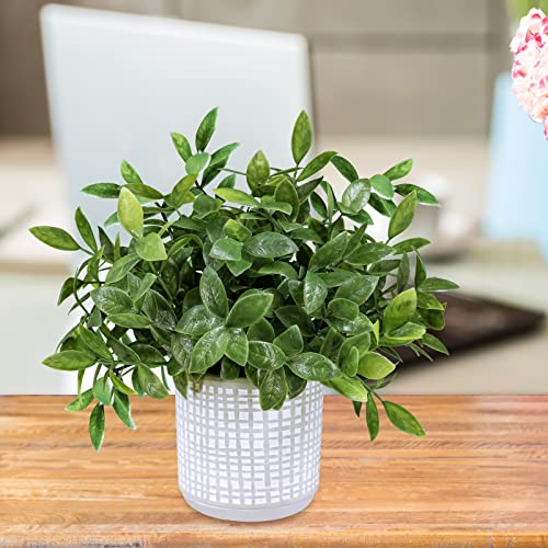 Set of 3 Small Potted Plants Faux Eucalyptus Plants and Tropical Snake Plant in Geometric Gray Pots for Modern Bathroom Office Table Shelf Windowsill Home Indoor Outdoor Green Décor