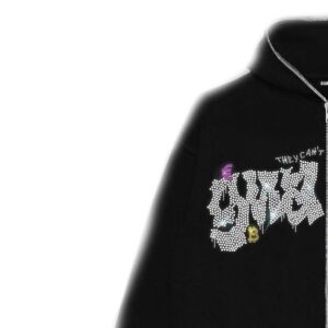 Faretumiya Women Men Rhinestone Hoodie Y2k Graphic Zip Up Unisex Sweatshirt Sparekly Oversized Pullover Jacket Streetwear（black two，Large）