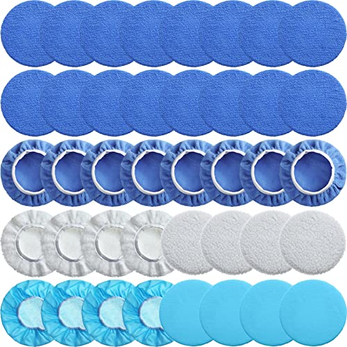 40 Pieces Buffer Pads Cover Car Polisher Bonnet Orbital Buffer Bonnets Microfiber Bonnet Waxers Bonnet Set Including 24 Microfiber 8 Plush 8 Non Woven for Polisher (9-10 Inch)