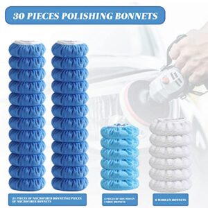 40 Pieces Buffer Pads Cover Car Polisher Bonnet Orbital Buffer Bonnets Microfiber Bonnet Waxers Bonnet Set Including 24 Microfiber 8 Plush 8 Non Woven for Polisher (9-10 Inch)