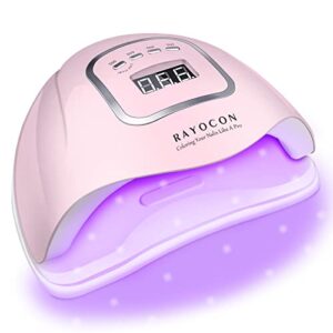 rayocon uv led gel nail lamp 120w, professional uv nail light for gel polish fast curing with 45 lamp beads, lightweight led gel uv nail dryer for salon home, pink