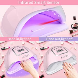 RAYOCON UV LED Gel Nail Lamp 120W, Professional UV Nail Light for Gel Polish Fast Curing with 45 Lamp Beads, Lightweight LED Gel UV Nail Dryer for Salon Home, Pink