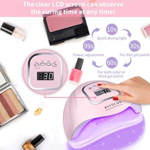 RAYOCON UV LED Gel Nail Lamp 120W, Professional UV Nail Light for Gel Polish Fast Curing with 45 Lamp Beads, Lightweight LED Gel UV Nail Dryer for Salon Home, Pink