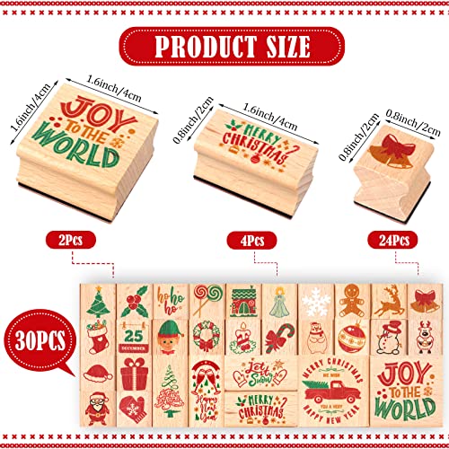 48 Pieces Christmas Stamps for Kids Wooden Rubber Stamps with Ink Pad Colored Pencil Ink Pad Colouring Pencil Art Supplies Set for DIY Party Favor Gift (Lovely Style)