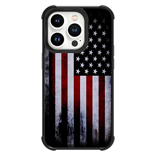 Tnarru Compatible with iPhone 14 Pro Case American Flag Pattern Hard PC Back and Soft TPU Sides Scratchproof Shockproof Protective Case for iPhone 14 Pro -Black