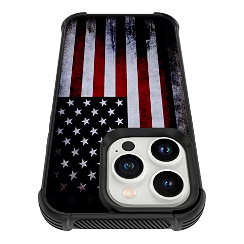 Tnarru Compatible with iPhone 14 Pro Case American Flag Pattern Hard PC Back and Soft TPU Sides Scratchproof Shockproof Protective Case for iPhone 14 Pro -Black