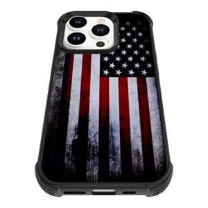 Tnarru Compatible with iPhone 14 Pro Case American Flag Pattern Hard PC Back and Soft TPU Sides Scratchproof Shockproof Protective Case for iPhone 14 Pro -Black