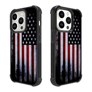 Tnarru Compatible with iPhone 14 Pro Case American Flag Pattern Hard PC Back and Soft TPU Sides Scratchproof Shockproof Protective Case for iPhone 14 Pro -Black