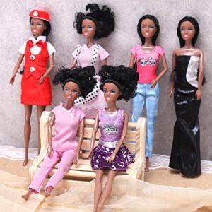 6 Set of African American Black Toy Dolls - 11.5" Premium Fashion Style Diversity Role Play Dolls, Bundle Variety Pack for Kids, Girls Party Favors