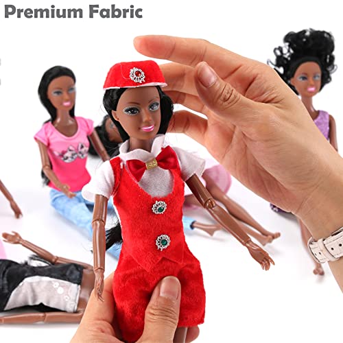 6 Set of African American Black Toy Dolls - 11.5" Premium Fashion Style Diversity Role Play Dolls, Bundle Variety Pack for Kids, Girls Party Favors