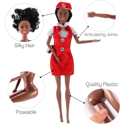 6 Set of African American Black Toy Dolls - 11.5" Premium Fashion Style Diversity Role Play Dolls, Bundle Variety Pack for Kids, Girls Party Favors