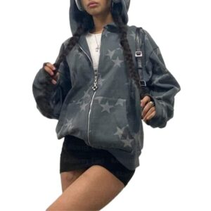 sunwittafy women's aesthetic zip up hoodie y2k long sleeve oversized hooded sweatshirt fashion jacket vintage streetwear