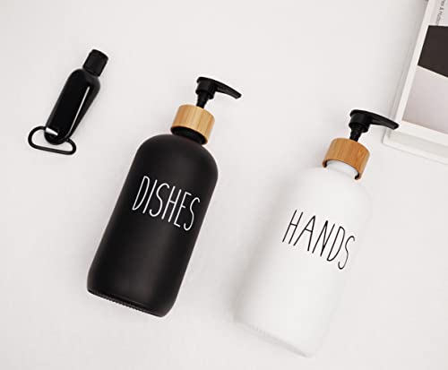 VICUKIE Dish Soap Dispenser, Contains Glass Hand Soap Dispenser and Dish Soap Dispenser, Kitchen Soap Dispenser Set, Matte Black and White, Farmhouse Kitchen Decor，Newly Updated (Black and White)