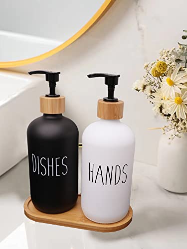 VICUKIE Dish Soap Dispenser, Contains Glass Hand Soap Dispenser and Dish Soap Dispenser, Kitchen Soap Dispenser Set, Matte Black and White, Farmhouse Kitchen Decor，Newly Updated (Black and White)