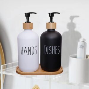 VICUKIE Dish Soap Dispenser, Contains Glass Hand Soap Dispenser and Dish Soap Dispenser, Kitchen Soap Dispenser Set, Matte Black and White, Farmhouse Kitchen Decor，Newly Updated (Black and White)