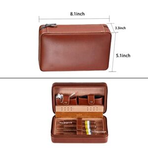 Cigar Humidors, Portable Humidor for Travel and Men's Gifts, Cedar Wood Brown Leather Cigar Accessories with 6 Set（Cigar Cutter*2, Ashtray, Cleaning Pen,Towel）