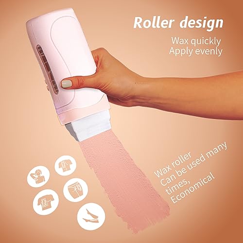 Wax Roller,Roll On Wax Kit,99% Hair Removal Rate,Roll on Wax for Larger Areas of the Body.Home Waxing Kit for Women,Soft Wax kit for sensitive Skin (pink)