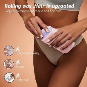 Wax Roller,Roll On Wax Kit,99% Hair Removal Rate,Roll on Wax for Larger Areas of the Body.Home Waxing Kit for Women,Soft Wax kit for sensitive Skin (pink)