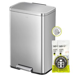 eko madison matte stainless 50 liter/13.2 gallon step trash can w/inner liner - fingerprint resistant finish