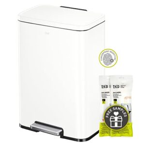 eko madison matte white 50 liter/13.2 gallon step trash can with inner liner - fingerprint resistant finish