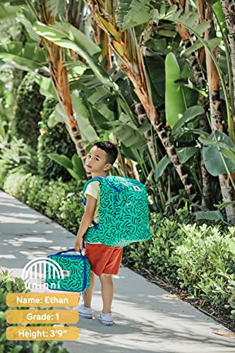 uninni 16" Kid's Backpack for Girls and Boys Age 6+ with Padded, and Adjustable Shoulder Straps. Fits Height 3'9" Kids (Strokes Green)