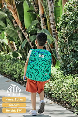 uninni 16" Kid's Backpack for Girls and Boys Age 6+ with Padded, and Adjustable Shoulder Straps. Fits Height 3'9" Kids (Strokes Green)