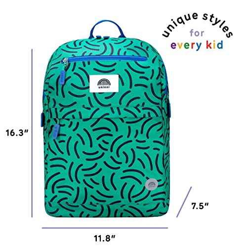 uninni 16" Kid's Backpack for Girls and Boys Age 6+ with Padded, and Adjustable Shoulder Straps. Fits Height 3'9" Kids (Strokes Green)