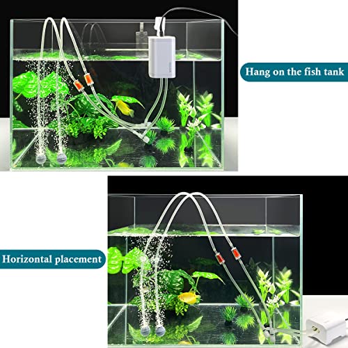 FEDOUR Mini Aquarium Air Pump, 20GPH 48GPH Fish Tank Hang on Oxygen Pump, Ultra Quiet Aquarium Bubbler for up to 62 Gallon Fish Tank