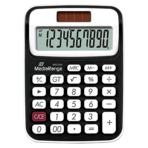 MediaRange Compact calculator with 10-digit LCD display, solar and battery operation, black/white