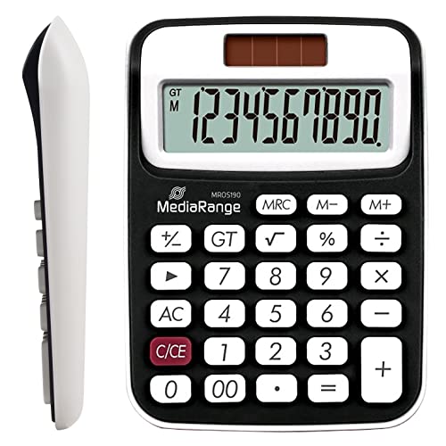 MediaRange Compact calculator with 10-digit LCD display, solar and battery operation, black/white