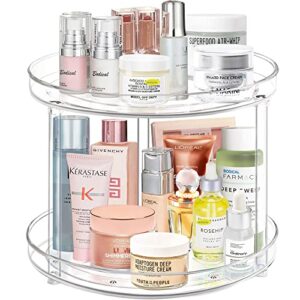 2 tier lazy susan bathroom organizer countertop,10.6inch perfume tray makeup skincare organizers, lazy susan turntable for cabinet, bathroom, medicine cabinet organizer spice rack organizer -clear