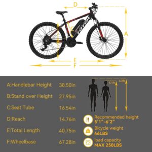 Totem Electric Bike for Adults 26”, Electric Mountain Bicycle 350W Motor, 20MPH Victor 2.0 with 36V 10.4Ah Removable Battery, E-MTB with Shimano 21 Speed Gears, Upgraded Adjustable stem-Black