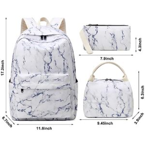 Createy School Backpack for Girls Kids Backpack with Lunch Box Pencil Case Lightweight Marble Prints Backpack Primary Elementary Students Bookbags School Bags Set for Teens