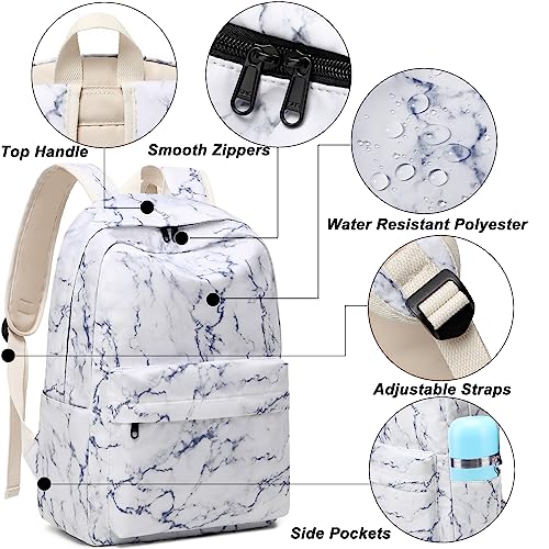 Createy School Backpack for Girls Kids Backpack with Lunch Box Pencil Case Lightweight Marble Prints Backpack Primary Elementary Students Bookbags School Bags Set for Teens