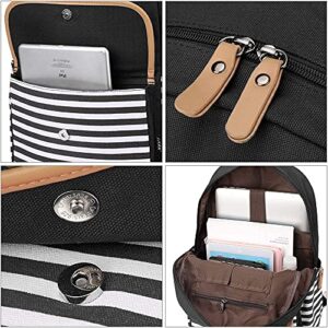 Createy 4 Pcs Canvas Backpack for Girls School Bag Kids Bookbags Teen Backpack Travel Daypack Stripe Backpack with Lunch Box and Pencil Case