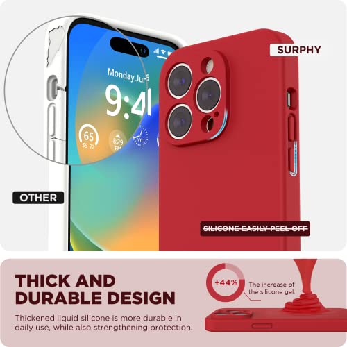 SURPHY Designed for iPhone 14 Pro Case with Screen Protector, (Camera Protection + Soft Microfiber Lining) Liquid Silicone Phone Case, Red