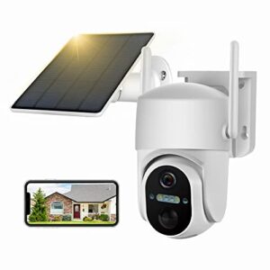 solar security cameras wireless outdoor battery powered, pan tilt wifi camera for home security, 2k hd video surveillance color night vision, 2 way talk, pir human motion detection, phone app alerts