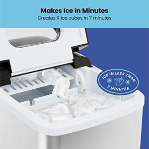 Chefman Dual-Size Countertop Ice Machine, Portable Ice Maker Machine, Creates 2 Cube Sizes in 6 Mins, Holds 1.3 lb. of Ice, Makes up to 26 lb in 24 Hours, Self-Cleaning Scoop Included, Stainless-Steel