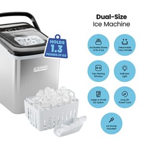 Chefman Dual-Size Countertop Ice Machine, Portable Ice Maker Machine, Creates 2 Cube Sizes in 6 Mins, Holds 1.3 lb. of Ice, Makes up to 26 lb in 24 Hours, Self-Cleaning Scoop Included, Stainless-Steel