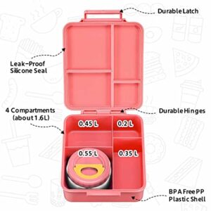 MAISON HUIS Bento Lunch Box for Kids With 8oz Soup Thermo, Leakproof Lunch Compartment Containers with 4 Compartment Bento Box, Thermo Food Jar and Lunch Bag, BPA Free,Travel, School(Mermaid)