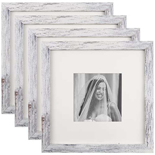 TOFOREVO 8x8 Picture Frames Set of 4 Distressed White Wood Grain Photo Frame for Gallery Wall Mounting or Tabletop Display